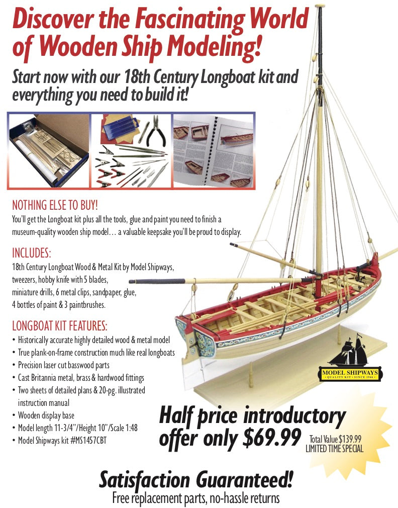 Model Shipways 18th Century Longboat Wooden Model Ship Kit & Tools 1:4 ...